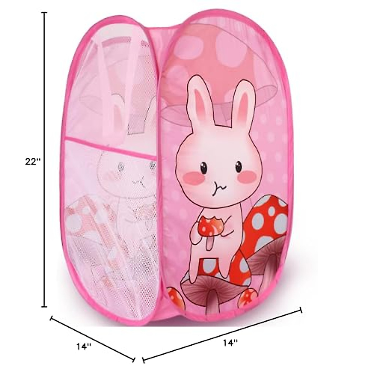WEI LONG Mesh Popup Hamper-Foldable Lightweight Basket for Washing-Durable Clothing Storage for Kids Room,Students College Dorm,Home,Travel & Camping-Pop-up Clothes Hamper (Pink Rabbit)