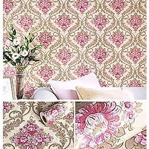 Simplemuji 17.7''x98'' Luxury Pink Floral Wallpaper Self Adhesive Removable for Living Room Bedroom Wall Decor