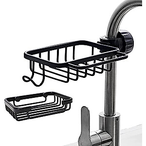 2 in 1 Faucet Sponge Holder,Kitchen Sink Detachable Hanging Organizer and Shower Organizer and Wall Mounted Soap Dish Holder for Kitchen Bathroom with Hook and Bar