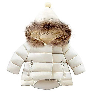 SRVNFBKT Baby Girls Boys Winter Warm Jacket Hooded Snowsuit Windproof Coat Outerwear Soft Fur Hoodies FBA (Beige, 0-3 Months)