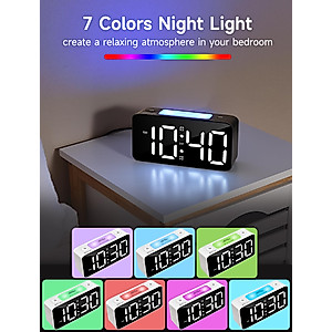 Cadmos Super Loud Alarm Clock for Heavy Sleepers Adults,Digital Clock with 7 Color NightLight,Adjustable Volume,USB Charger,Small Clocks for Bedrooms,Ok to Wake Up for Kids,Teens (White+RGB)