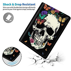 Dikoer for Microsoft Surface Pro 7 Plus/Pro7/Pro 6/Pro 5/Pro 2017/Pro 4 Case 12.3 Inch, Adjustable Stand Back Shockproof Rugged Protection Smart Tablet Cover, Skull Flower