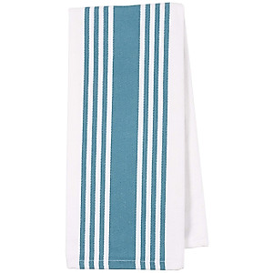 KAF Home Set of 4 Centerband and Waffle Flat Kitchen Towels | 18 x 28 Inch Absorbent, Durable, Soft, and Beautiful Kitchen Towels | Perfect for Messes and Drying Dishes - Teal