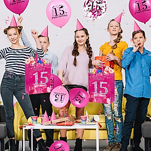 15th Birthday Gift Bag for 15 Year Old Teen Girls Sweet 15 Gift Bag with Card and Tissue Paper Pink 15th Birthday Wrapping Paper Bag 15th Birthday Decorations for Girls 15 Years Old Girl Gift Ideas