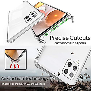 NALIA Necklace Cover with Band Compatible with Samsung Galaxy A42 5G Case, Transparent Protective Hardcase & Adjustable Holder Strap, Easy to Carry Crossbody Phone Bumper Rugged Skin, Color:Black