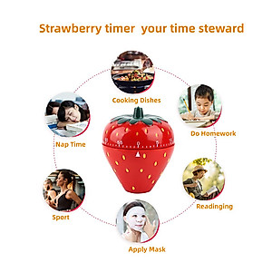 Kitchen Timer, Strawberry Shaped 60 Minutes Kitchen Timer Mechanical Time Reminder Timer Wake Up Kitchen Accessorie for Cooking