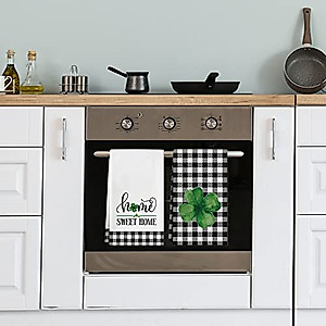 AnyDesign St. Patrick's Day Kitchen Dish Towels 18 x 28 White Black Buffalo Plaids Dishcloth Lucky Shamrock Clover Truck Drying Cloth Tea Towel Irish Decorative Hand Towel for Cooking Baking, 4 Pack