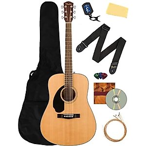 Fender CD-60S Solid Top Dreadnought Acoustic Guitar, Left Handed - Natural Bundle with Gig Bag, Tuner, Strap, Strings, Picks, and Austin Bazaar Instructional DVD
