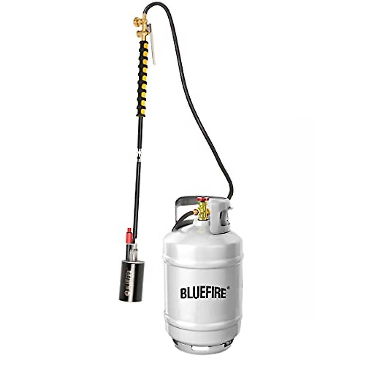 BLUEFIRE 150,000 BTU High Output Propane Torch Weed Burner with 10ft Hose Trigger Start Heavy-Duty Turbo Jumbo Flame Garden Blowtorch Weeds Burn Ice Snow Melt Roof Asphalt Road Repair Campfire Starter
