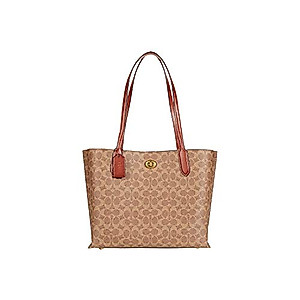 COACH Coated Canvas Signature Willow Tote Tan Rust One Size