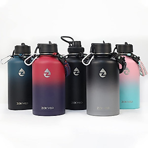 ZAKVOP 64 oz Insulated Water Bottle with Straws&3 Lids, Half Gallon Water Bottle Stainless Steel Double Walled, Big Water Jug with Paracord Handle, Large Metal Water Bottle for Gym