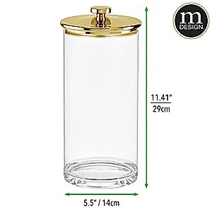 mDesign Airtight Apothecary Storage Organizer Canister Jars - Acrylic Containers for Kitchen, Organization Holder for Pantry, Counter, and Cupboards, Lumiere Collection, Set of 3, Clear/Soft Brass