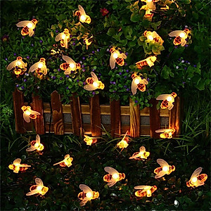 ER CHEN Solar Powered String Lights, 30 Cute Honeybee LED Lights, 15FT 8 Modes Starry Lights, Waterproof Fairy Decorative Lights for Outdoor, Wedding, Homes, Gardens, Patio, Party etc (Warm White)
