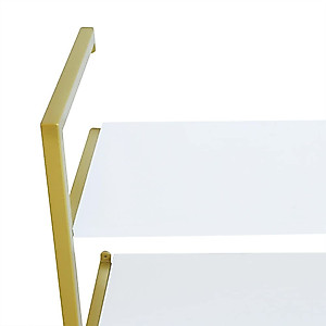 Wall Mounted Floating Shelves 4 Tier Wood Wall Shelves Bookshelf with Golden Metal Brackets-White Wood Shelves Set for Living Room Office Bedroom Kitchen