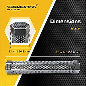 Cosmostar Hexagon Pellet Smoker Tube 12 inches Stainless Steel for Any Grill or Smoker, Hot or Cold Smoking,Premium BBQ Smoker Generator Tube-5 Hours of Billowing Smoke.