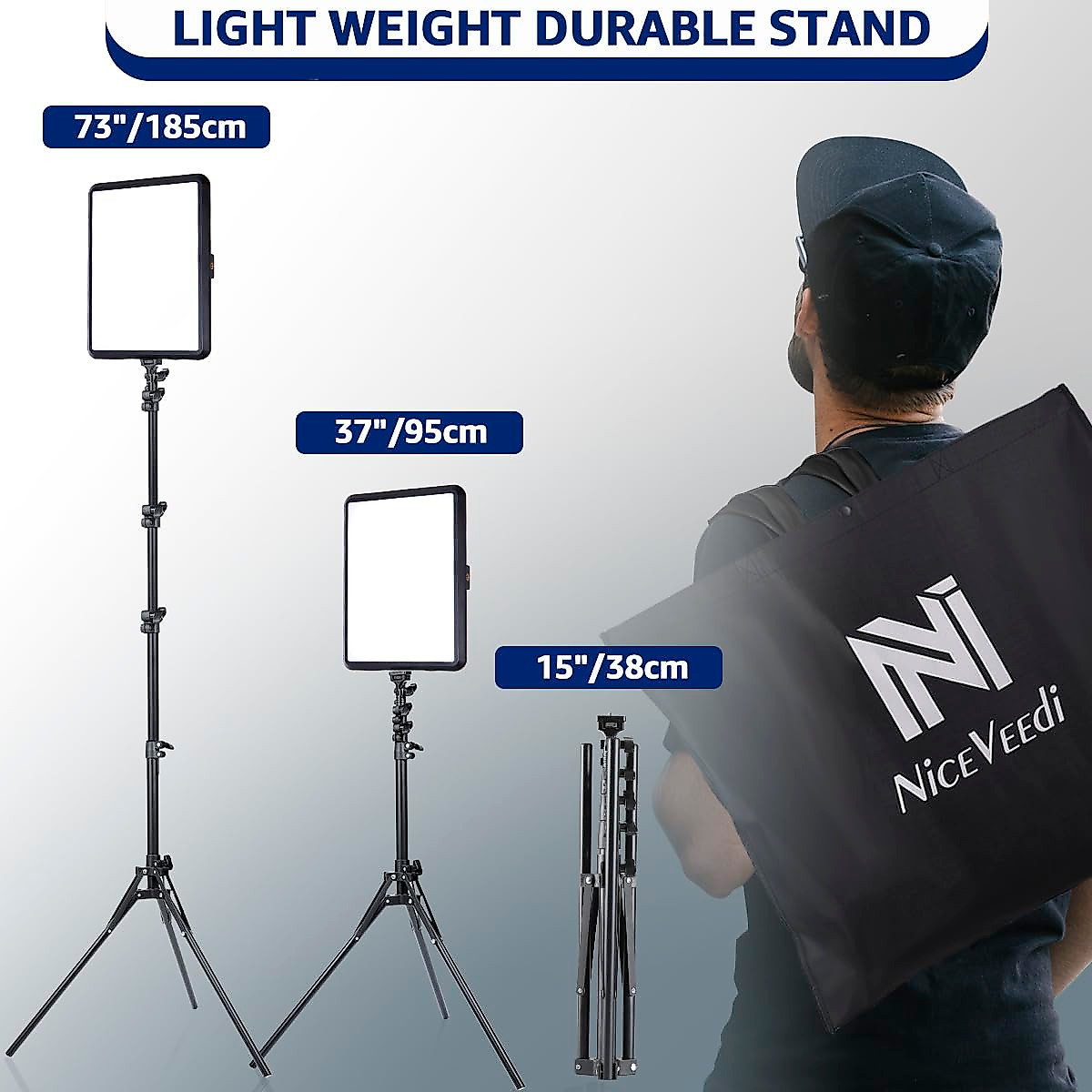 2-Pack Photography Lighting Kit, NiceVeedi 22W LED Video Light Kit, 2900-7000K Dimmable Studio Light with Tripod Stand, 73" Stream Light for Video Recording