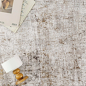 PureCozy Modern Brown Area Rug 4x6 Machine Washable Living Room Rug Kitchen Mat Non Slip Entryway Rug Indoor Accent Rug Abstract Distressed Throw Rug for Dining Room Bathroom