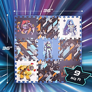 Disney Pixar Lightyear Kids Foam Mat, Interlocking Puzzle Non Slip and Non Toxic Exercise Play Mat Flooring Tiles, Blue, 36 x 36 Inches, 9 Tiles