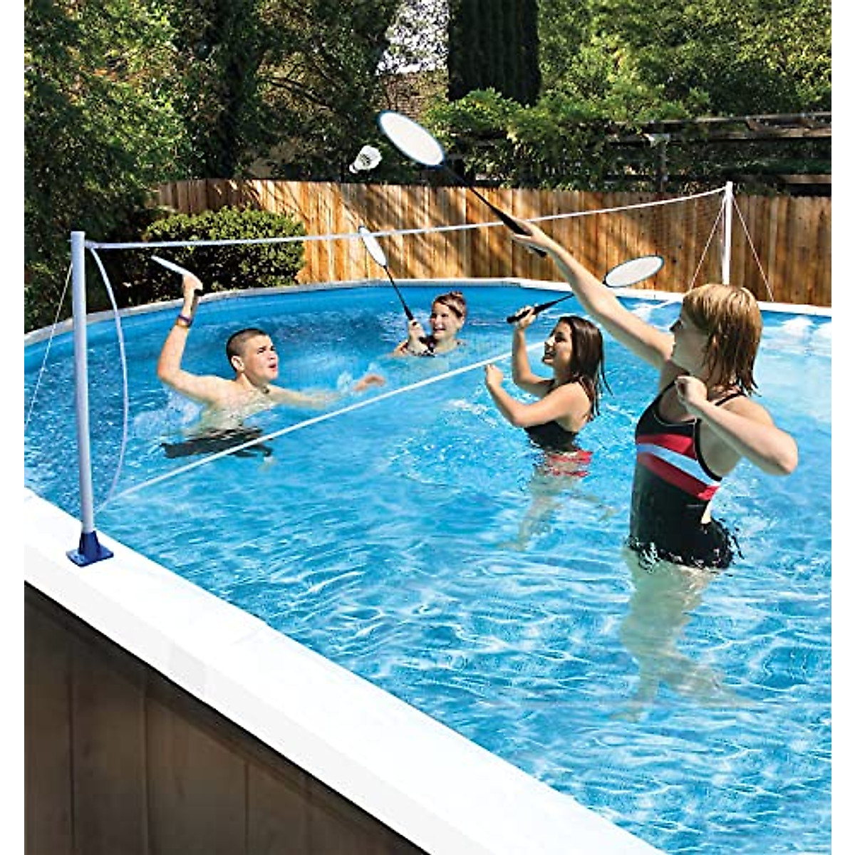 Poolmaster 72776 Above-Ground Mounted Poolside Volleyball / Badminton Game with Perma-Top Mounts , White