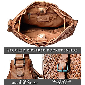 Leather Crossbody Bags for Women - Braided Boho Purse - Vintage Saddle Sling Bag (Brown, Medium)