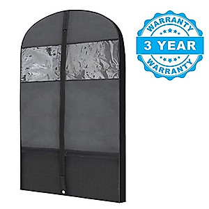 Plixio 43" Black Garment Bags for Travel or Hanging Clothes Storage - Suit Bags Carriers Covers for Men & Women - Dresses, Shirts, Fur Coats, Jackets - Zippered Breathable Gusset Clothing Storage Bags