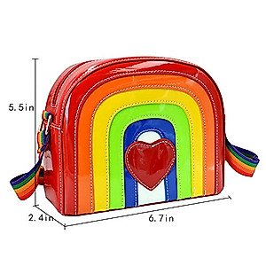 Goclothod Girls Rainbow Shoulder Bag PU Leather Handbags Cute Tote Purse Small Messenger Bag