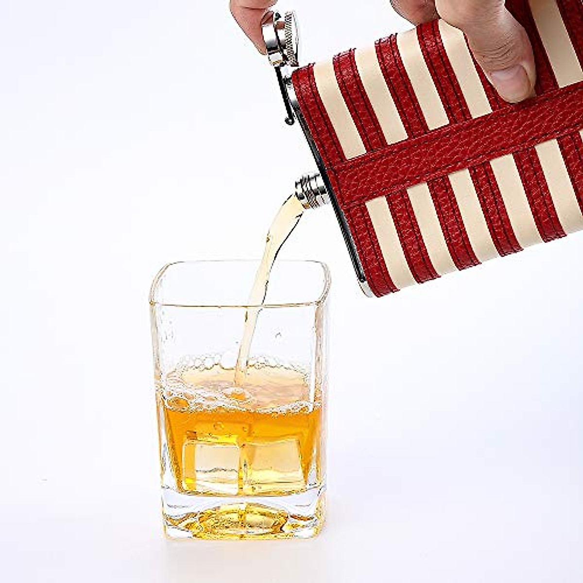 JXS 8oz 18/8#304 Stainless Steel Hip Flask, American Flag Flask Leakproof with Funnel, Army Flask