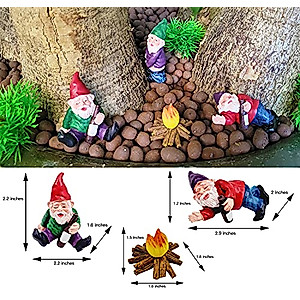 4pcs Miniature Gnome Fairy Garden,Collectible Garden Gnome with Fire Set,Garden Accessories Ornaments Decorations,Garden Gnomes Figurines Mini Landscape Gnome Statue for Outdoor/House Decor Gift
