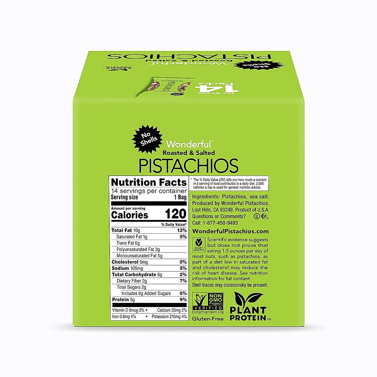 Wonderful Pistachios No Shells, Roasted & Salted Nuts, 0.75 Ounce Bag (Pack of 14), Protein Snacks, Vegan Snacks, On-the-Go, Easter Basket Essentials