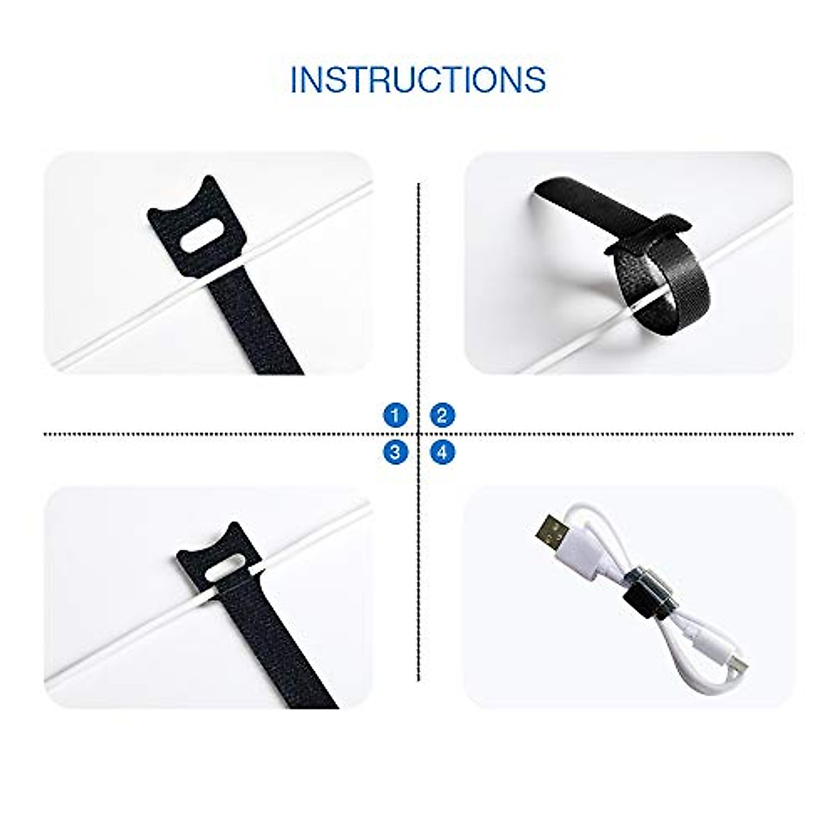 Besign 60 Pack Fastening Cable Straps, Reusable Cord Organizer, Keeper Holder, Cable Ties for Earphones, Earbuds, Headphones, Home Office Tablet, PC, TV Wire Management, Black and White