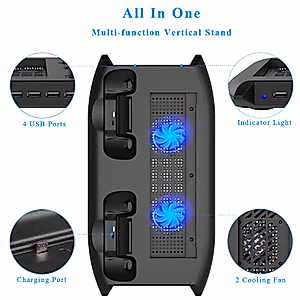 Vertical Stand for Playstation 5 with Cooling Fan Charging Station for PS5 Digital Edition (White)