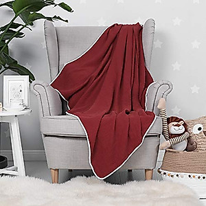 TILLYOU Organic Muslin Swaddle Baby Blanket, 100% Soft Cotton Swaddling Receiving Blanket with Pom, Large Lightweight Baby Wrap Blanket, 47'' x47'' Brown