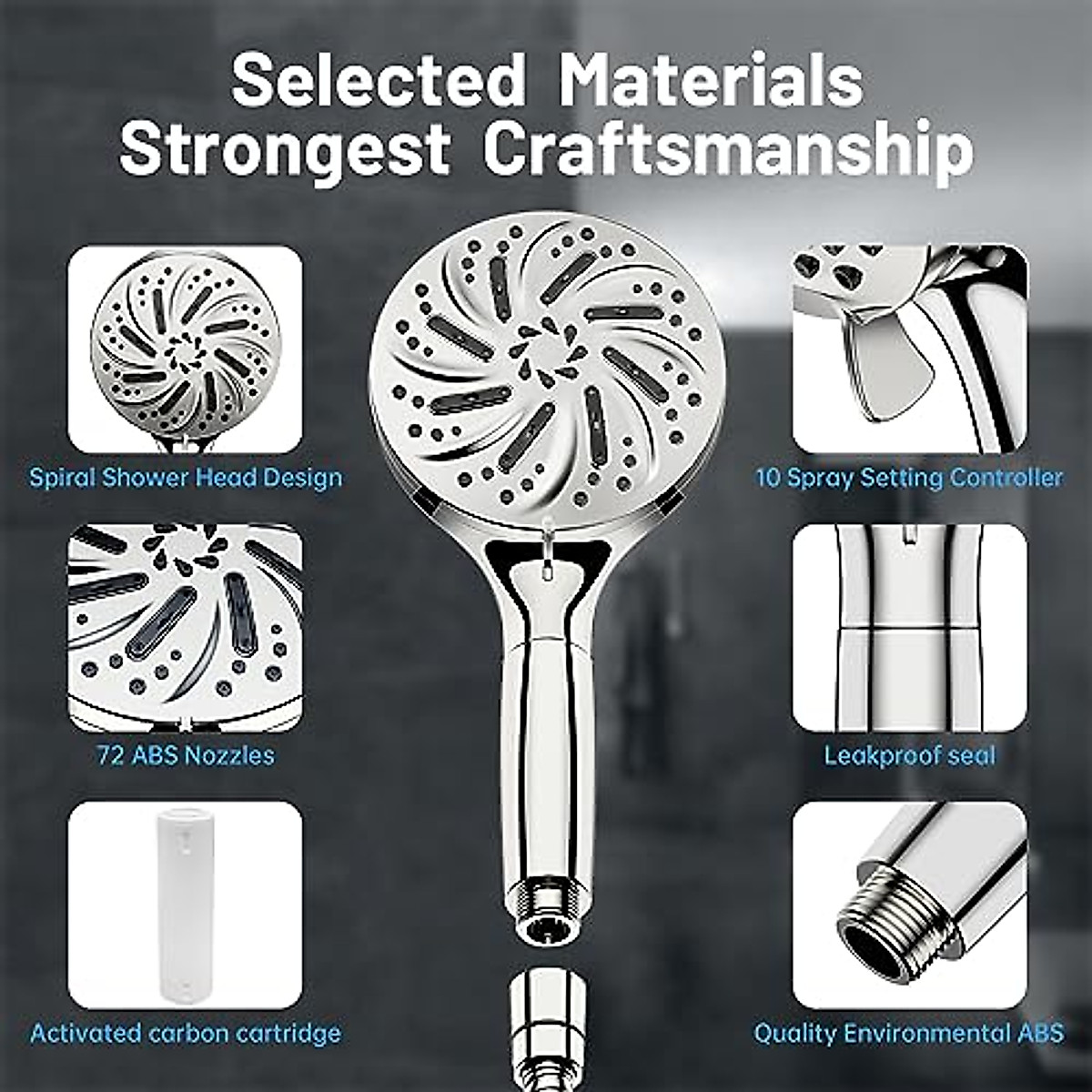 High Pressure Shower Head with Handheld - Filtered Shower Head with Pause and Jet 𝟏𝟎 Modes, Removable Powerful Pressure Hand Held Showerhead with Extra Long Hose and Detachable Filter