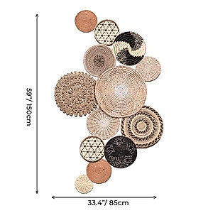 Decocoon Set of 13 Handcrafted Boho Wall Basket Decor, Easy Hanging with Loops, Natural Materials, Suitable for Any Home Style, Vietnamese Woven Basket Wall Decor for Living Room, Bedroom, Kitchen