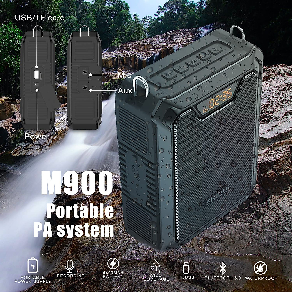 Portable Voice Amplifier with Headset Microphone Wired 25W 4400mAh Waterproof Bluetooth Voice Speaker Rechargeable Pa Speaker System Loudspeaker for Outdoors, Teachers, Tour Guides, Instructors etc…