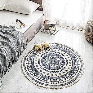 Poowe Round Cotton Rug Woven Tassel Throw Rug Washable Area Rug for Living Room Bedroom Kitchen Bathroom (Vintage)