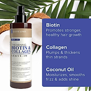 Joanne Jones Thickening Biotin & Collagen Leave-In Conditioner, 8-fl oz Spray Bottle, Boost Moisture and Shine for All Hair Types