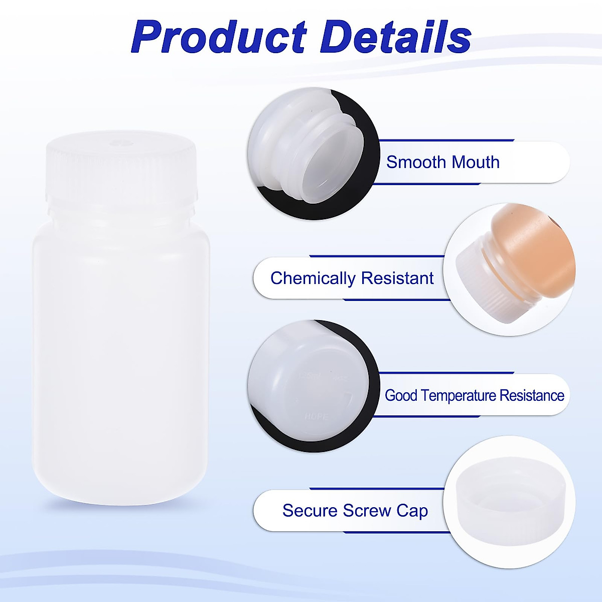 PATIKIL 24 Pcs 125ml Reagent Bottles, HDPE Wide Mouth Round Bottles with Screw Cap for Lab Water Reagent Liquids Solid Sample Storage Seal, Translucent White