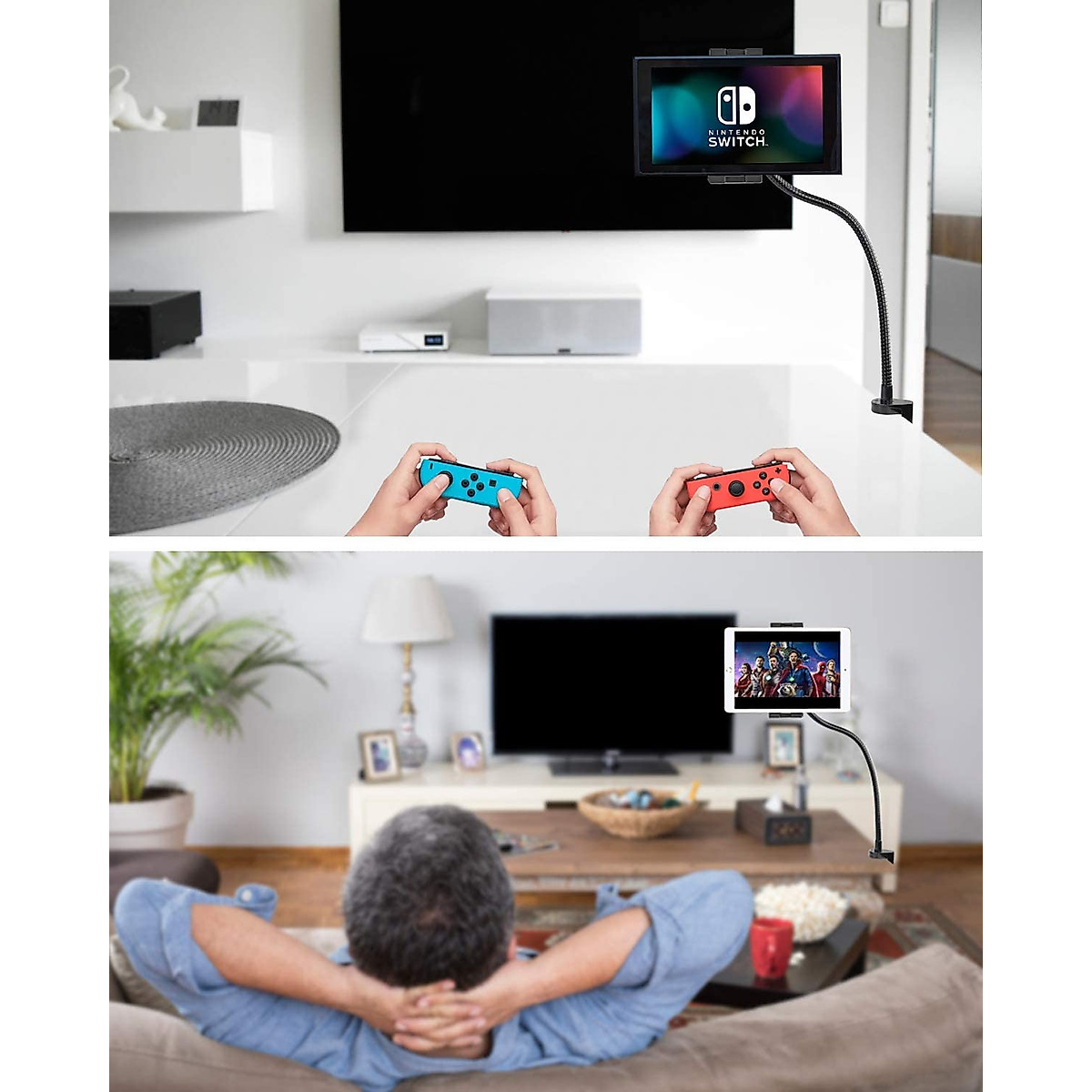 woleyi Gooseneck Tablet Holder Mount, Heavy Duty Desk/Bed Tablet Stand, Flexible Arm Clip for iPad Pro Air Mini, Galaxy Tab/Z Fold, Fire HD, Surface Pro/Go, Switch, iPhone and More 4.7-13" Devices