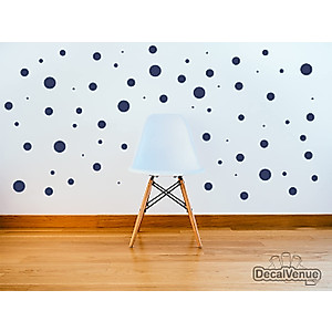 Set of 100 (Navy Blue) Vinyl Wall Decals - Assorted Polka Dots Stickers - Removable Adhesive Safe on Smooth or Textured Walls - Round Circles - for Nursery, Kids Room, Bathroom Decor