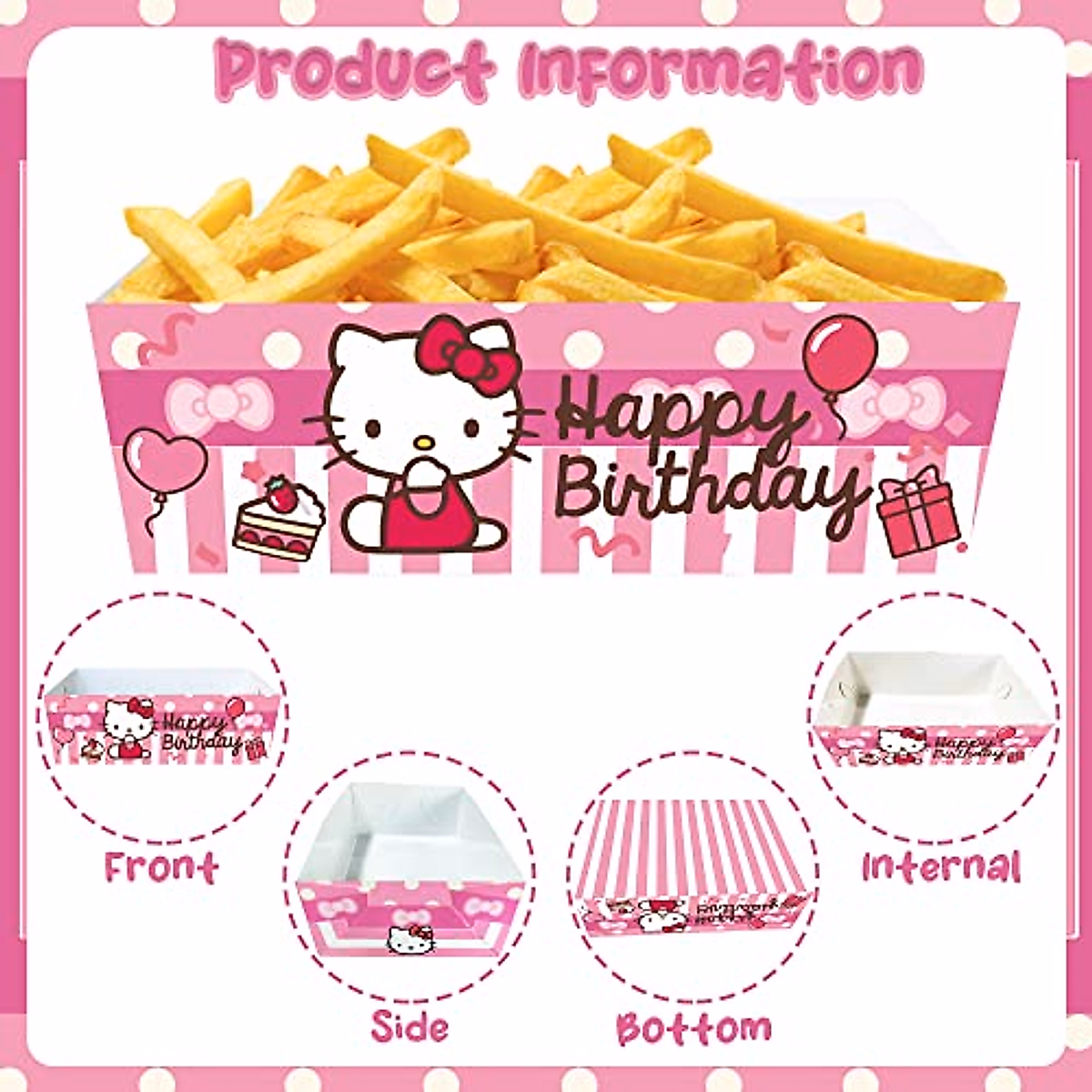 Kitty Birthday Party Supplies for Girls, 24pcs Kitty Birthday Decorations Paper Food Trays, Kitty Party Favors Movie Snack Trays Hot Dog Popcorn