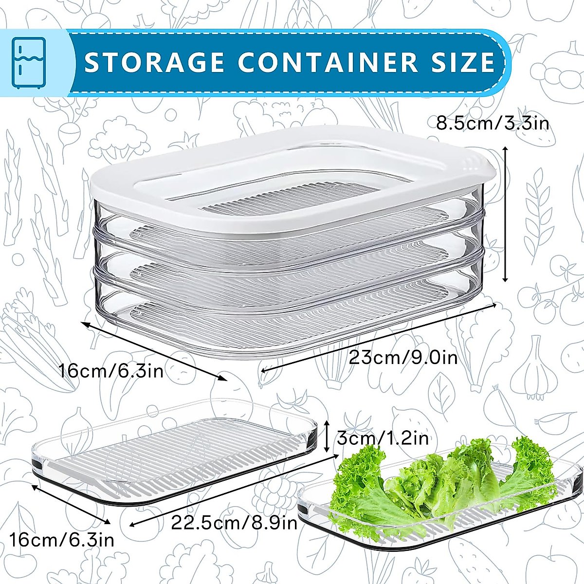 RKXQT Lunchmeat Storage Container for Fridge, Transparent Deli Lunch Meat Container for Refrigerator, Deli Container with Lid for Bacon, Lunch Meat, Stackable Cold Cuts, Vegetable and Cheese, 3pcs.