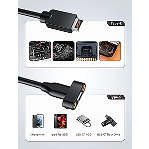 GRAUGEAR USB 3.2 Gen 2 USB-C Front Panel Adapter, Motherboard Header Extension Cable, USB-C Female to 20-pin USB Type-E A-Key Male Connector with PCIe Full Height Bracket, 19.6 in [G-AD-ETC-10G]