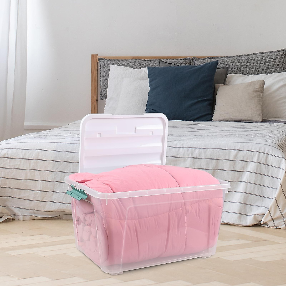 Readsky 85 Quart Clear Plastic Storage Bins with Wheels, Large Latching Boxes, 4 Packs