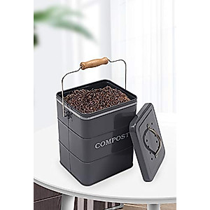 Xbopetda Stainless Steel Compost Bin for Kitchen Countertop,1 Gallon, includes Charcoal Filter,Compost Bucket Kitchen Pail Compost with Lid -Gray