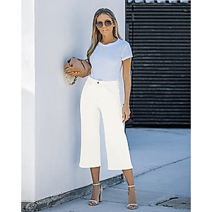 Vetinee Women's High Waisted Capri Pants, Denim Jeans, X-Large, Brilliant White