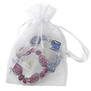 Linpeng Women Stretch Bracelet/Length 7.5" Stone Bead Size Around 1" / Red & Blue / 2 Pcs Set Pouch