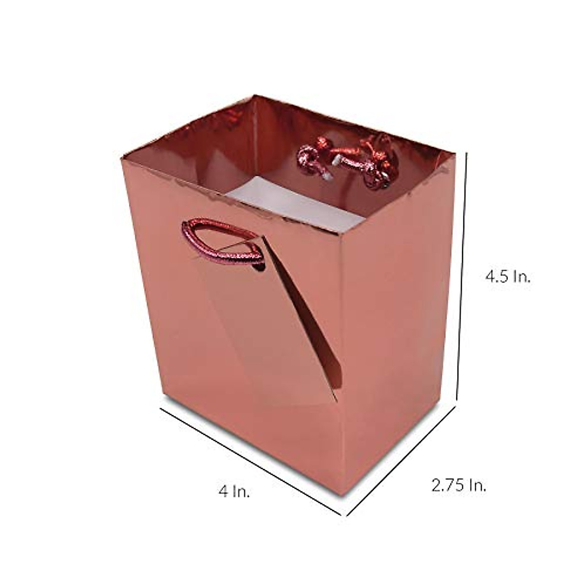 Rose Gold Gift Bags - 12 Pack Extra Small Designer Paper Shopping Bags with Handles, Mini Gift Wrap Euro Totes for Birthdays, Baby Showers, Bachelorette Parties, Weddings, Holidays, Bulk - 4x2.75x4.5