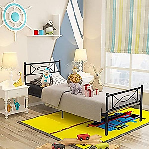 Platform Steel Bed Frame Twin Size Bed Mattress Foundation Support with Headboard and Footboard No Box Spring Need Metal Platform