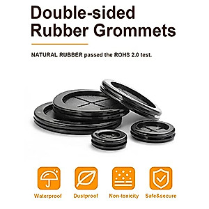 45 PCS Rubber Grommet Assortment Kit 1-1/2" 1" 7/8" 13/16" 5/8" Drill Hole, Double Sided Round Firewall Hole Plugs for Wiring, Automotive, Boat, Home Improvement Cord Pipe Wire Organization, Black